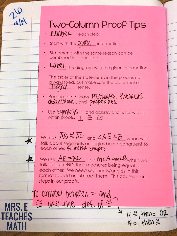 Pythagorean Theorem Two Column Proof