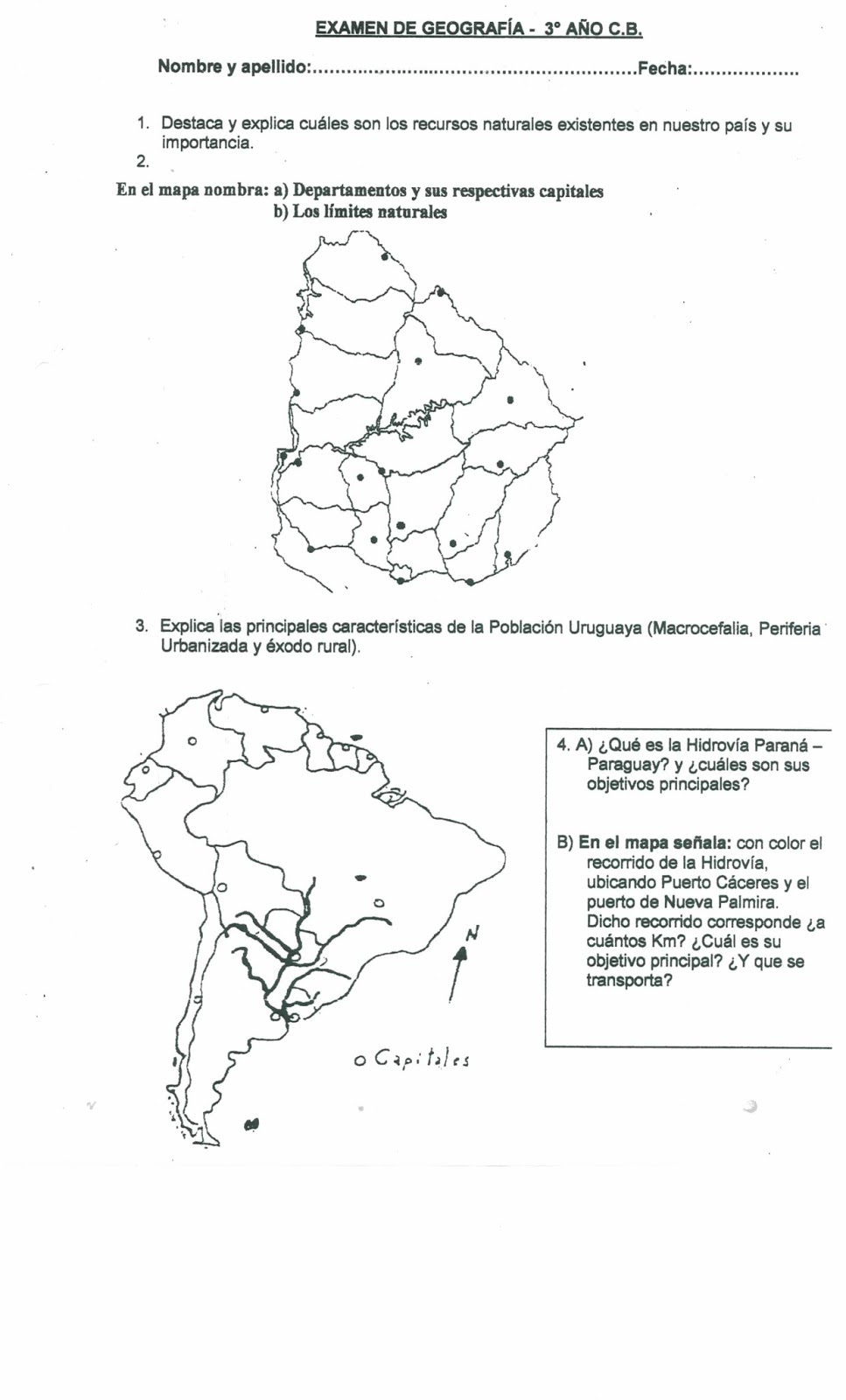 Liceo 7 Rivera - Oficial: Examen de Geografía - 3º Año - Febrero 2016