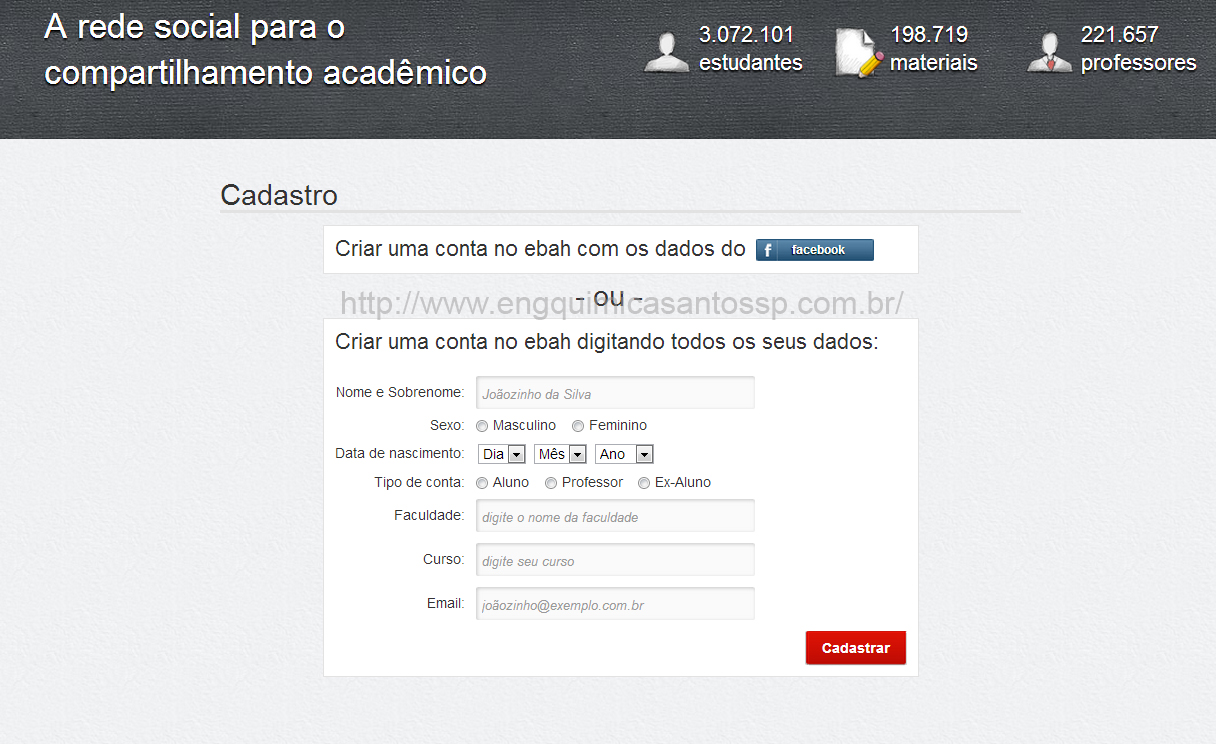 Conheça o Ebah (Docsity)– Rede Social Acadêmica - Engquimicasantossp