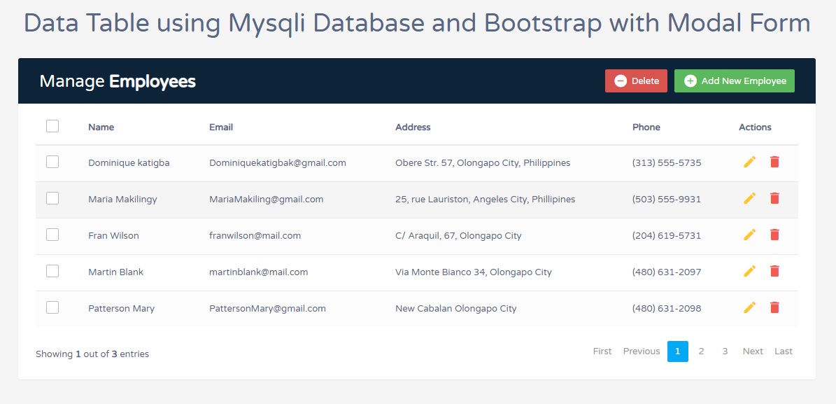 Data Table Using Mysqli Database And Bootstrap With Modal Form Tutorial101