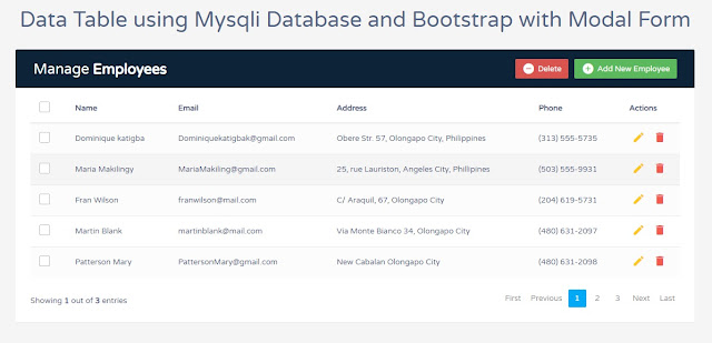 Data Table using Mysqli Database and Bootstrap with Modal Form | Tutorial101
