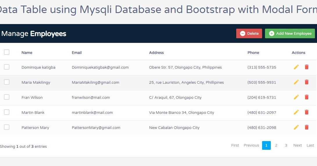 Data Table Using Mysqli Database And Bootstrap With Modal Form Tutorial101