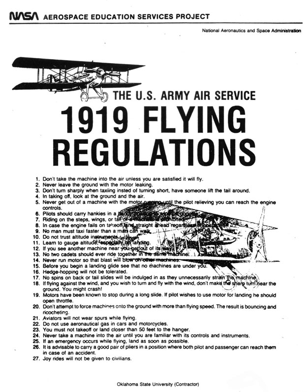 Progress is fine, but it's gone on for too long.: 1919 Flying Regulations