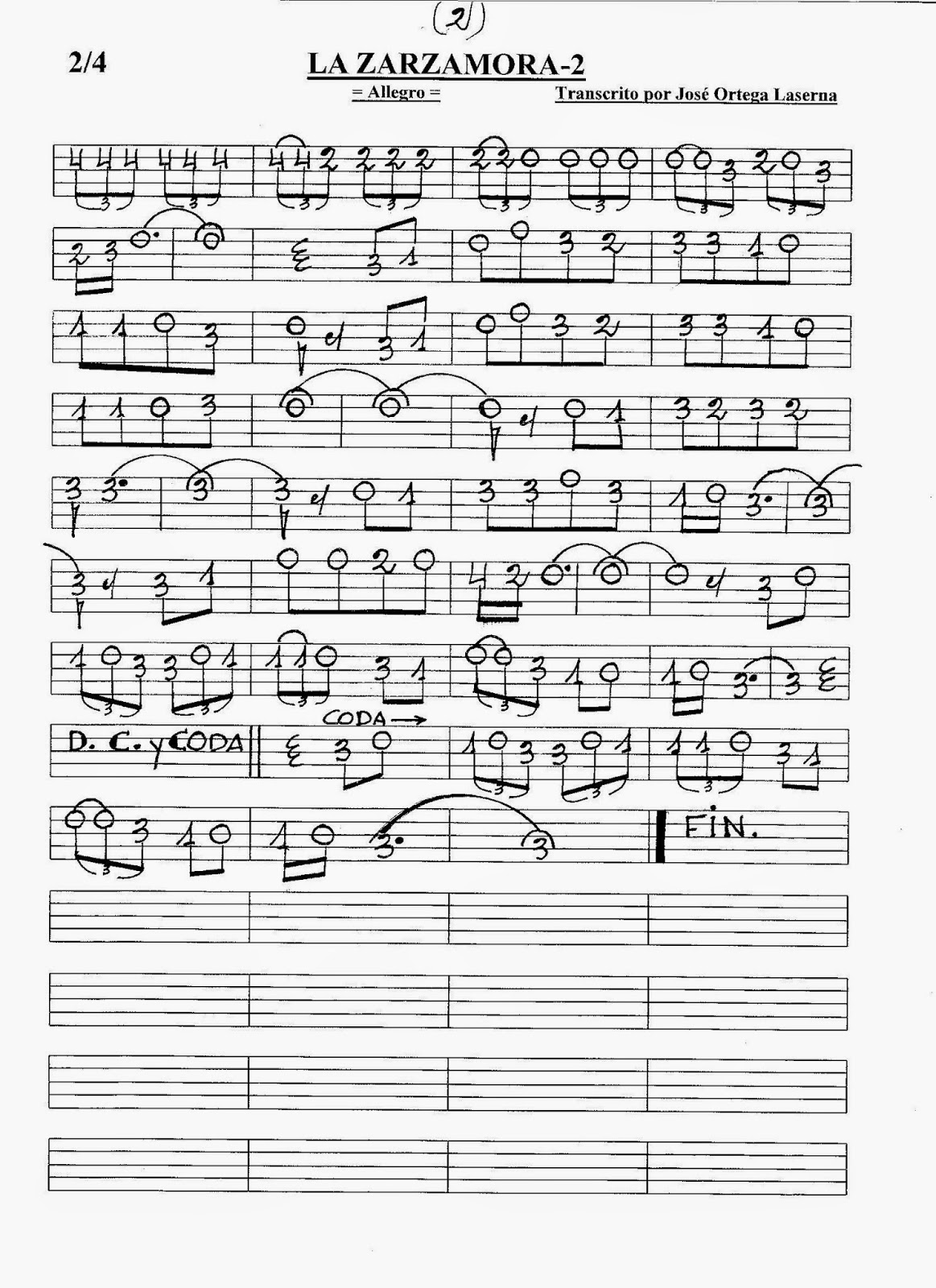 PARTITURAS EN CIFRA PARA BANDURRIA Y LAÚD DE JOSÉ ORTEGA LASERNA: LA ...