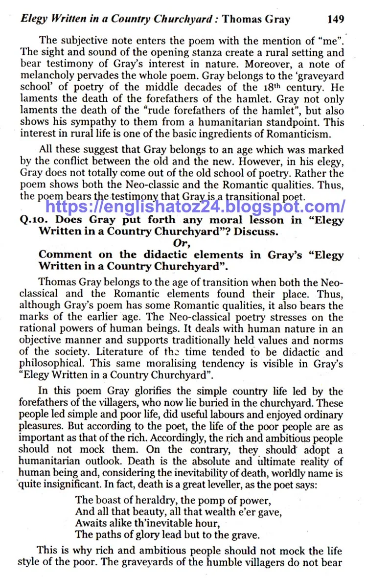 Board Questions with Answers (Elegy written in a country churchyard ...