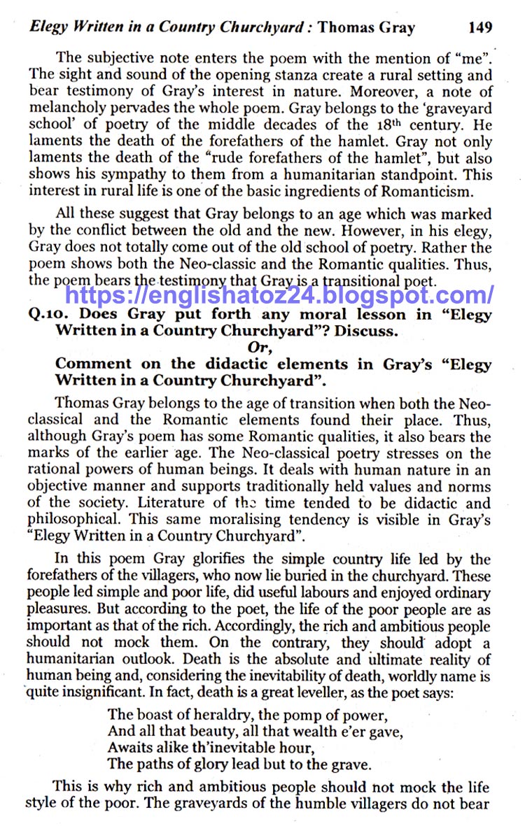 Board Questions with Answers (Elegy written in a country churchyard ...