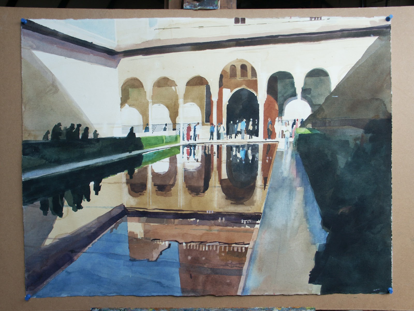 Ian Potts Artist: The Roman Baths, Bath, England, still pinned to the board