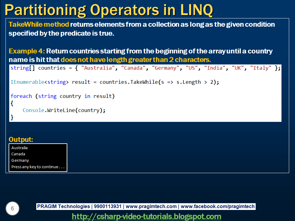 Sql Server Net And C Video Tutorial Part 12 Partitioning Operators In Linq