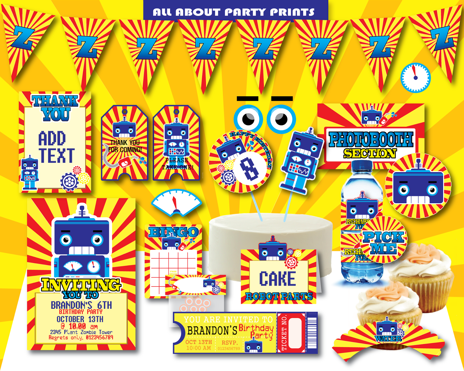 All About Party Prints: Robot Theme Party Pack Printables