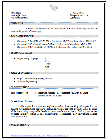 Over 10000 CV and Resume Samples with Free Download: B Tech Resume Template