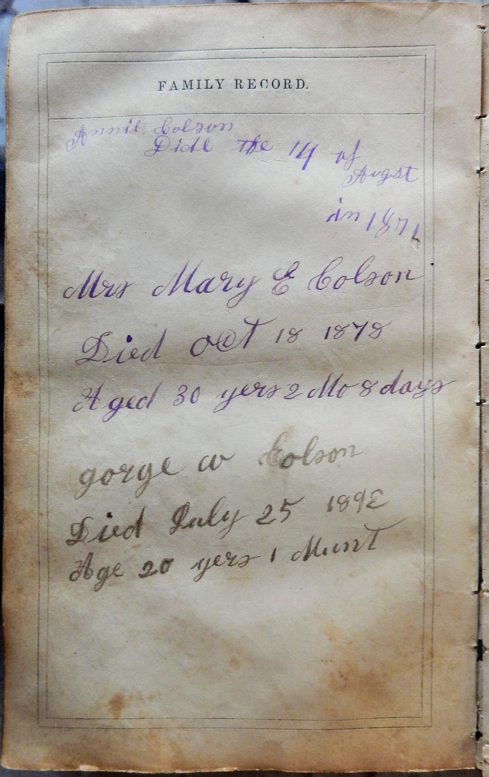 Heirlooms Reunited: 1862 Bible of Edward L. Colson and first wife Mary ...