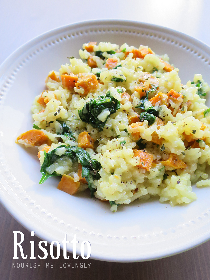 Nourish me lovingly: Sweet potato and spinach risotto (GF, V+)