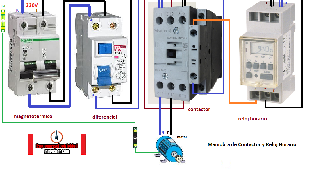 COMO CONECTAR UN RELOJ HORARIO A UN CONTACTOR ~ Esquemas eléctricos