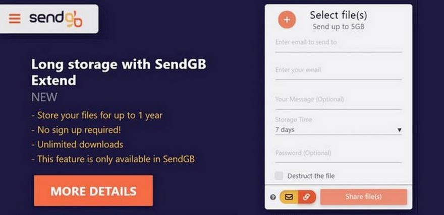 SendGB 免費檔案共享服務，一次上傳 5GB 檔案可暫停&恢復上傳進度
