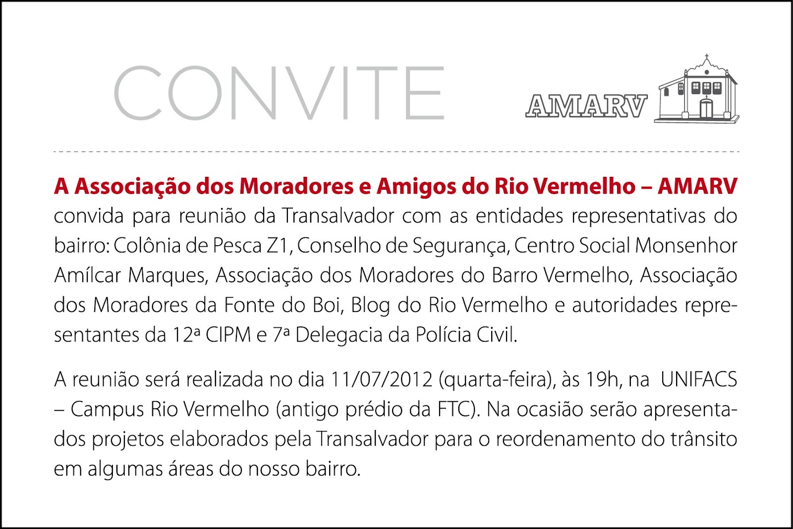 Amarv convida para reunião com a Transalvador amanhã