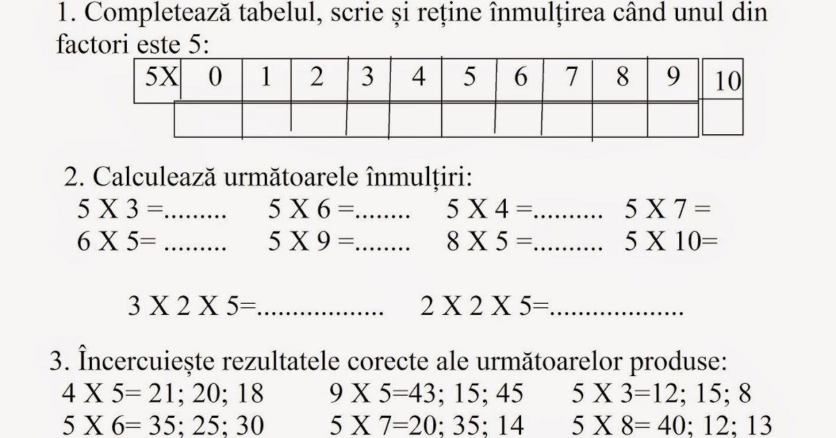 Lumea lui Scolarel...: „Înmulțirea cu 5”(exersare)