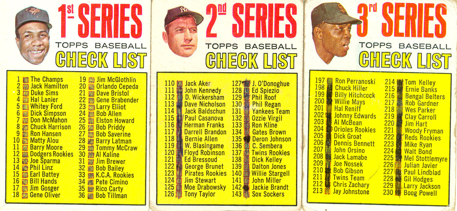 1967 Topps Baseball: Checklists 1 - 6