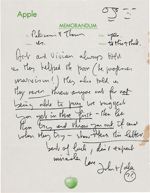 Artifact: John Lennon handwritten letter on Apple stationary, 1971