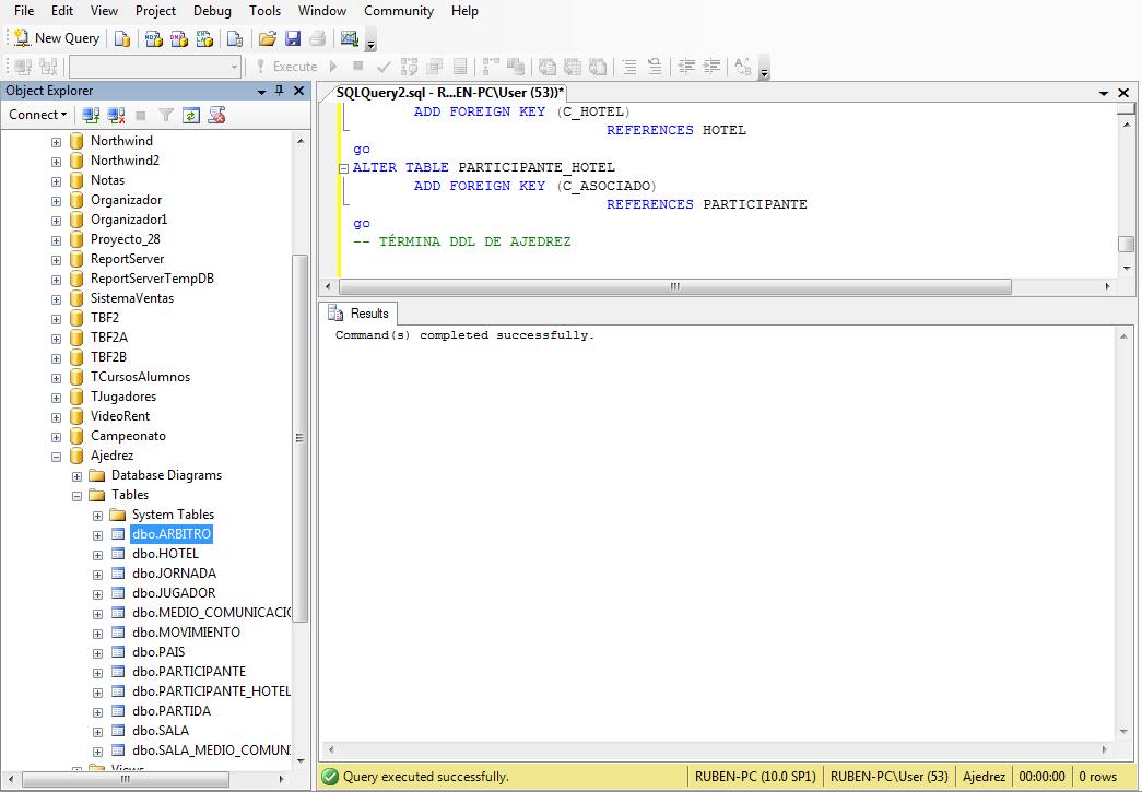 Base de Datos: DDL y DML de la BD Ajedrez en SQL-Server, MySQL, PostgreSQL y Oracle