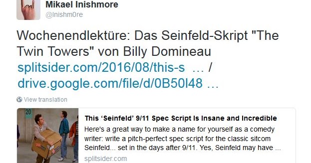 Seinfeld-Script "The Twin Towers" by Billy Domineau