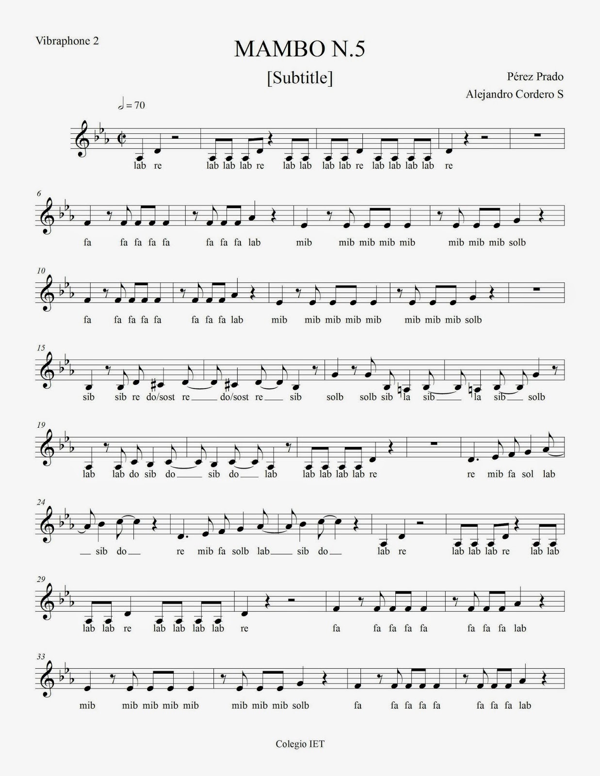 Banda del Colegio IET: Partituras y audios de Mambo N.5 para liras