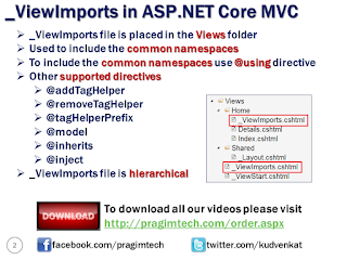 Sql server, .net and c# video tutorial: _ViewImports.cshtml in ASP.NET Core MVC - Slides