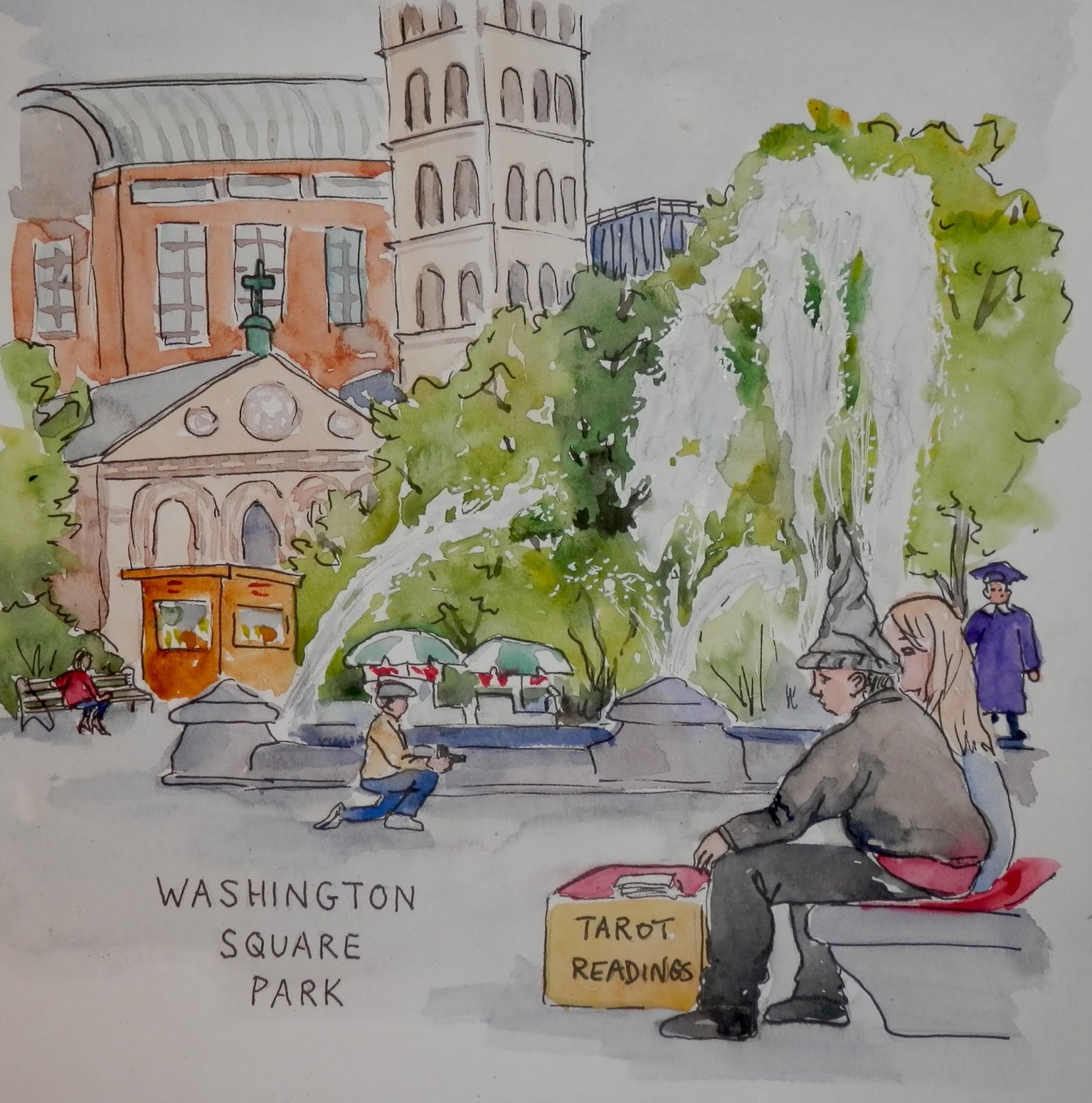 Watercolors by Joan 2: Washington Square Park Continued