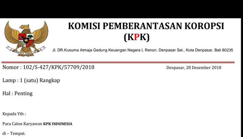 Awas, Ada Surat Penerimaan Karyawan KPK Palsu - Swapena