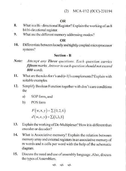 JU MCA-103 Computer Organisation and Assembly Language 2015 Question ...