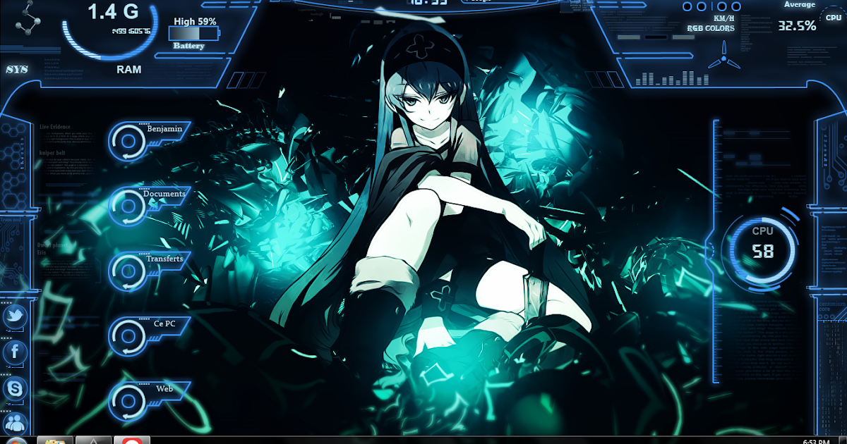 Anime Rainmeter Skin: Rainmeter Skin Neon Space Blue V.1.4