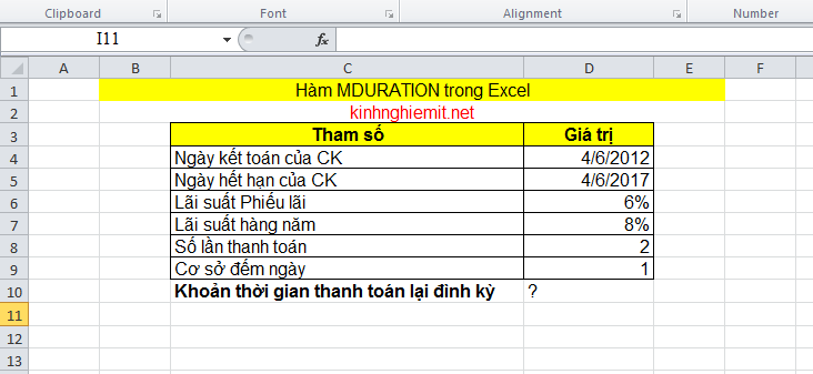 Cách sử dụng hàm MDURATION trong excel