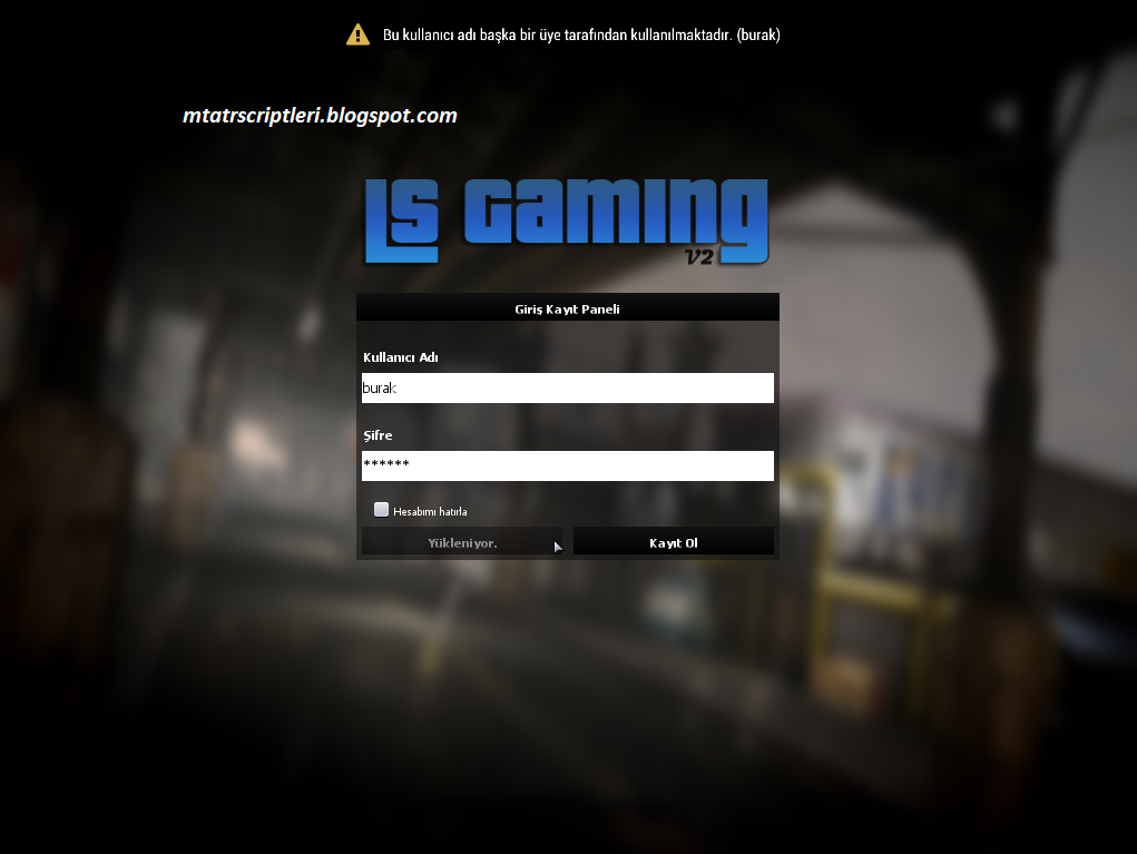 [MTA:SA] Login Panel Türkçe - MTA TR SCRİPTLERİ | Multi Theft Auto SC