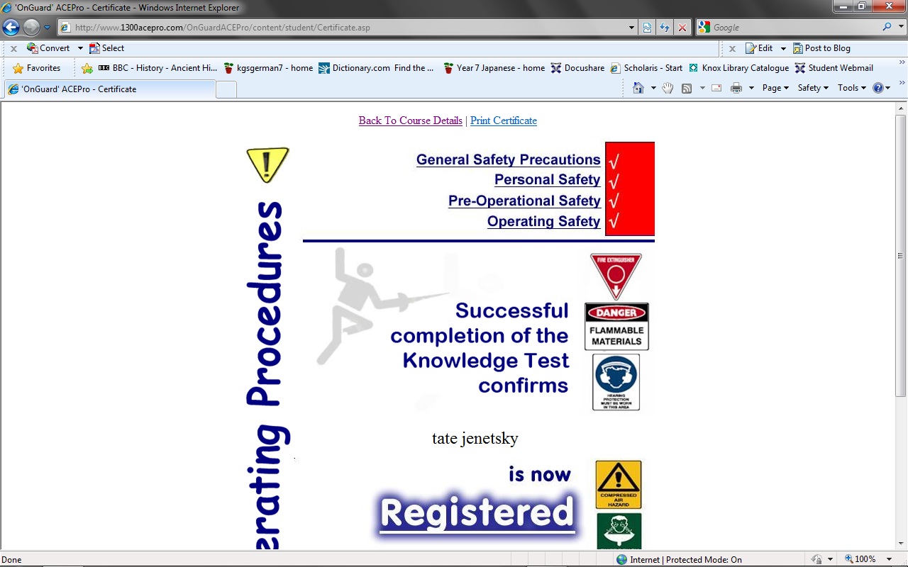 Tate Jenetsky YR 7 Acrylic Clocks: OnGuard Safety Tests