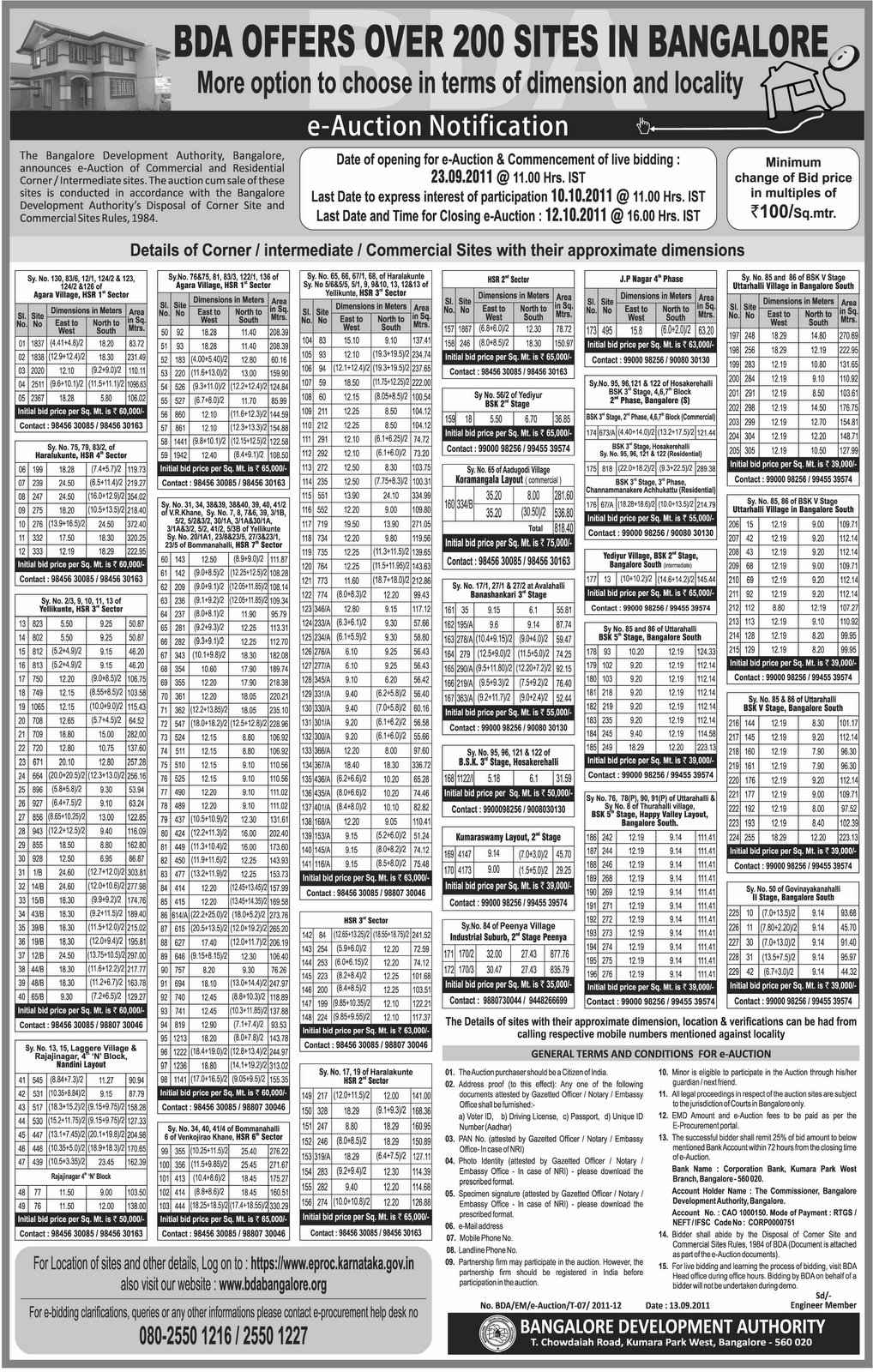 BDA e-Auction Notification September 2011 - BDA offers over 200 sites ...