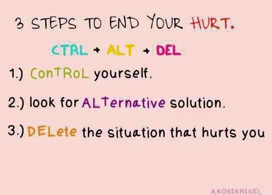 3 steps to end your hurt. CTRL + ALT + DEL. 1. control yourself. 2 ...