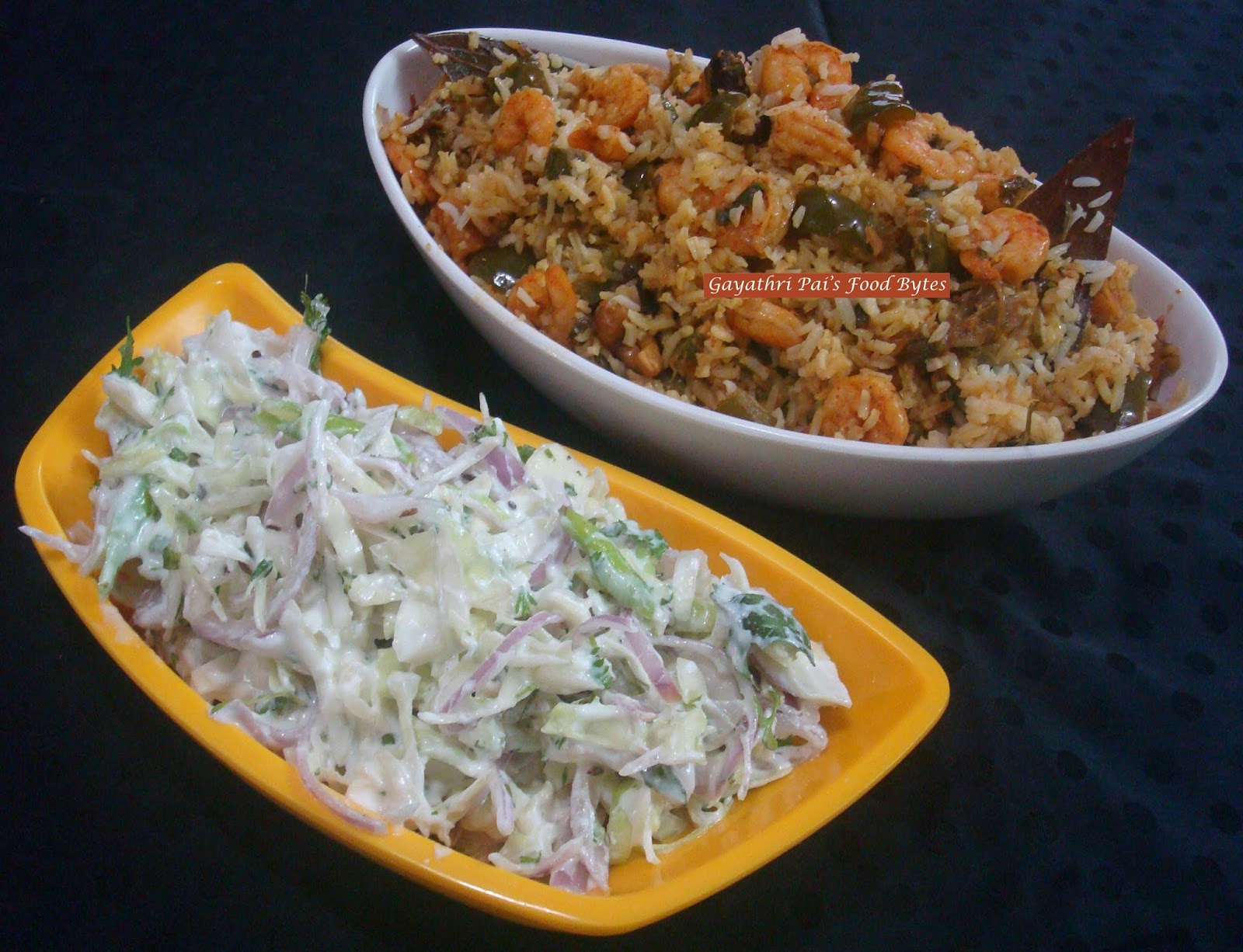Gayathri Pai's Food Bytes: Prawn ~ Capsicum Biryani With Cabbage ...