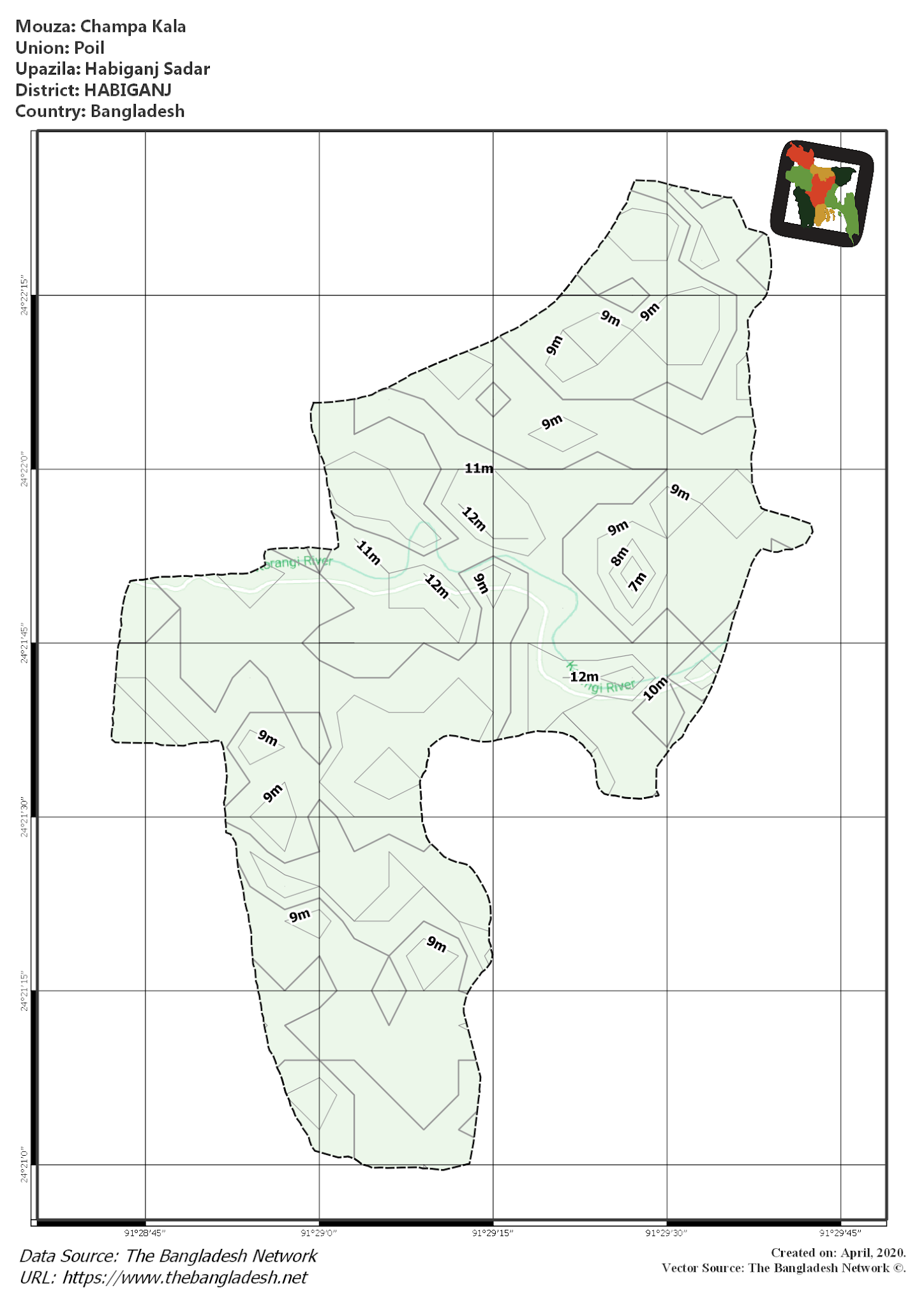 Map of Champa Kala Mouza, Habiganj Sadar, Habiganj