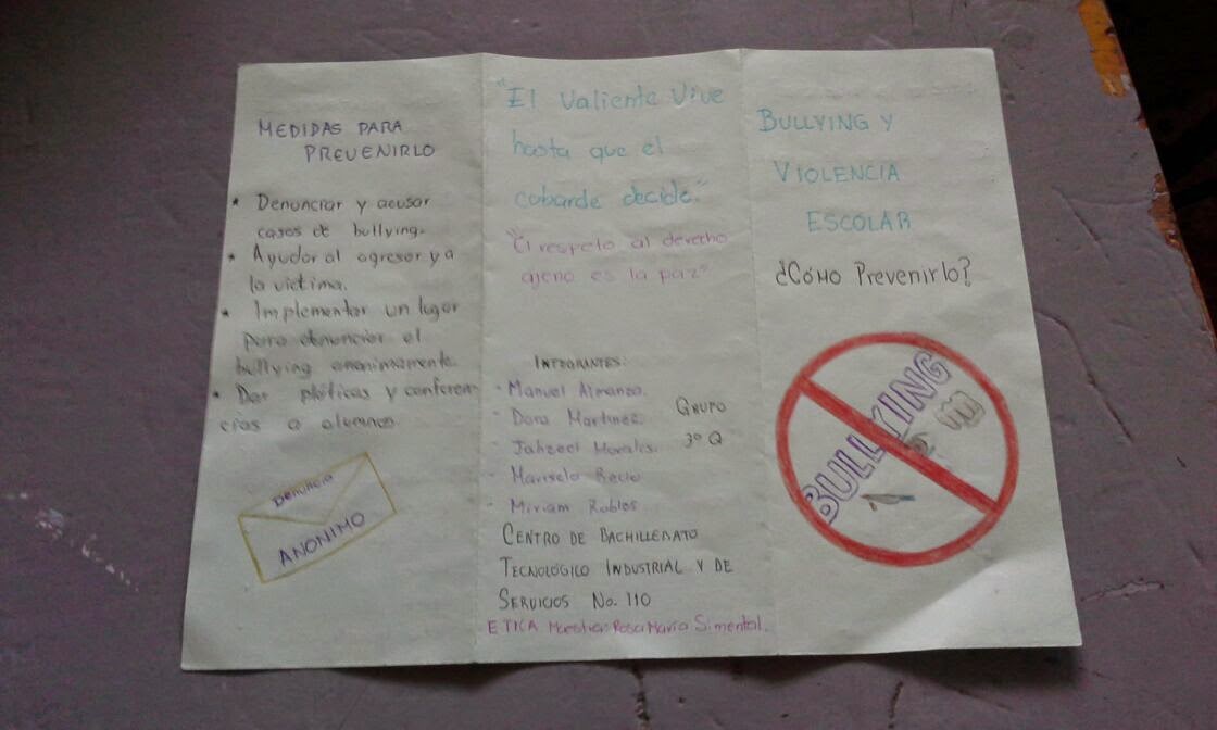 Etica: Triptico sobre el Bullying Etica: Triptico sobre el Bullying