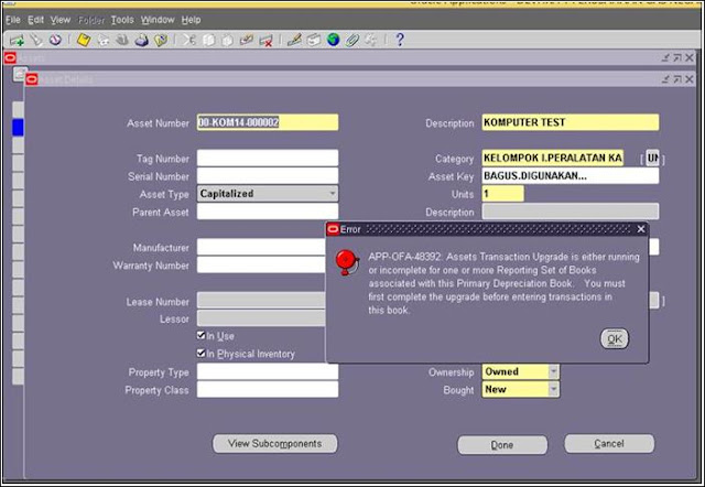 Miftakh Zein: [Oracle EBS] Fixed Asset Error APP-OFA-48392 in Asset ...