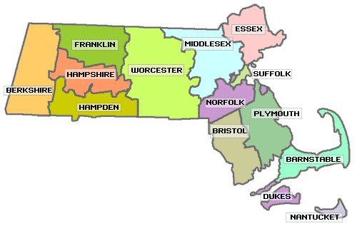 Massachusetts County Map Region | County Map Regional City