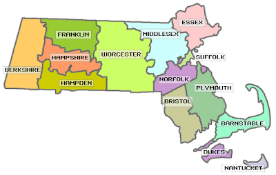 Massachusetts County Map Region | County Map Regional City