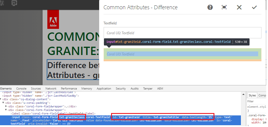 granite:commonAttrs - Implemenation difference b/w Coral UI 2 and Coral UI 3 - AEM Tutorials for ...