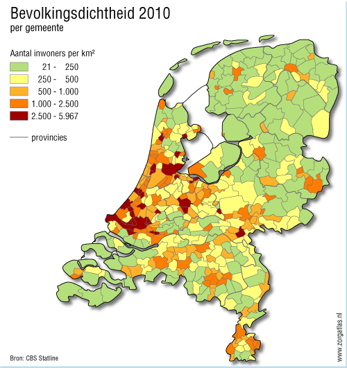 Vervoersplanologie: Bevolkingsdichtheid in de Randstad het hoogst (kaart)
