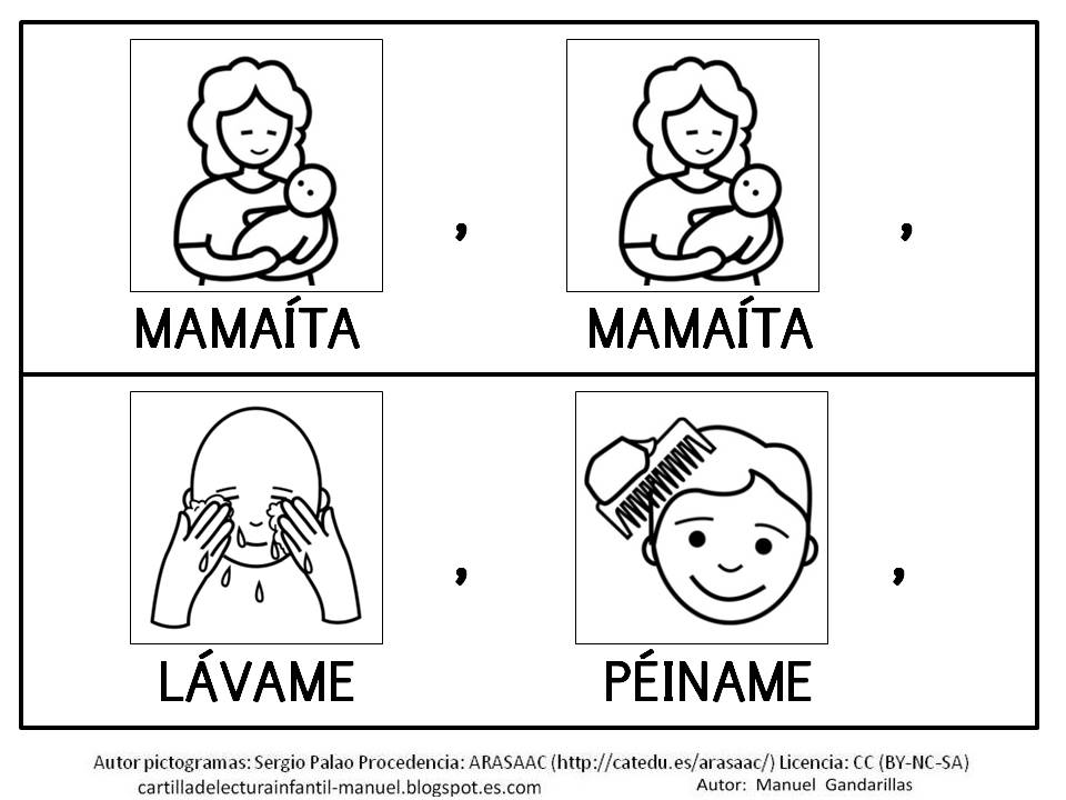 CARTILLA DE LECTURA INFANTIL : MAMAÍTA... CANCIÓN. PICTOGRAMAS ...
