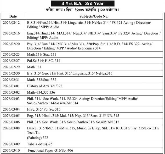 TU publishes exam routine of 3 Yrs BA 3rd year