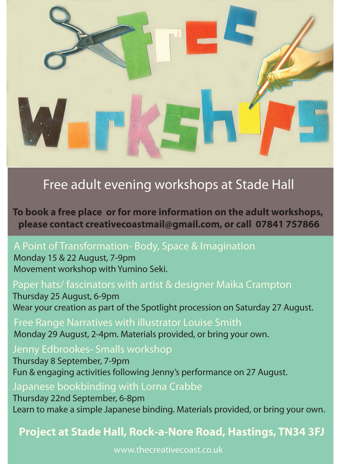 Creative Coast: Forthcoming Adult Workshops