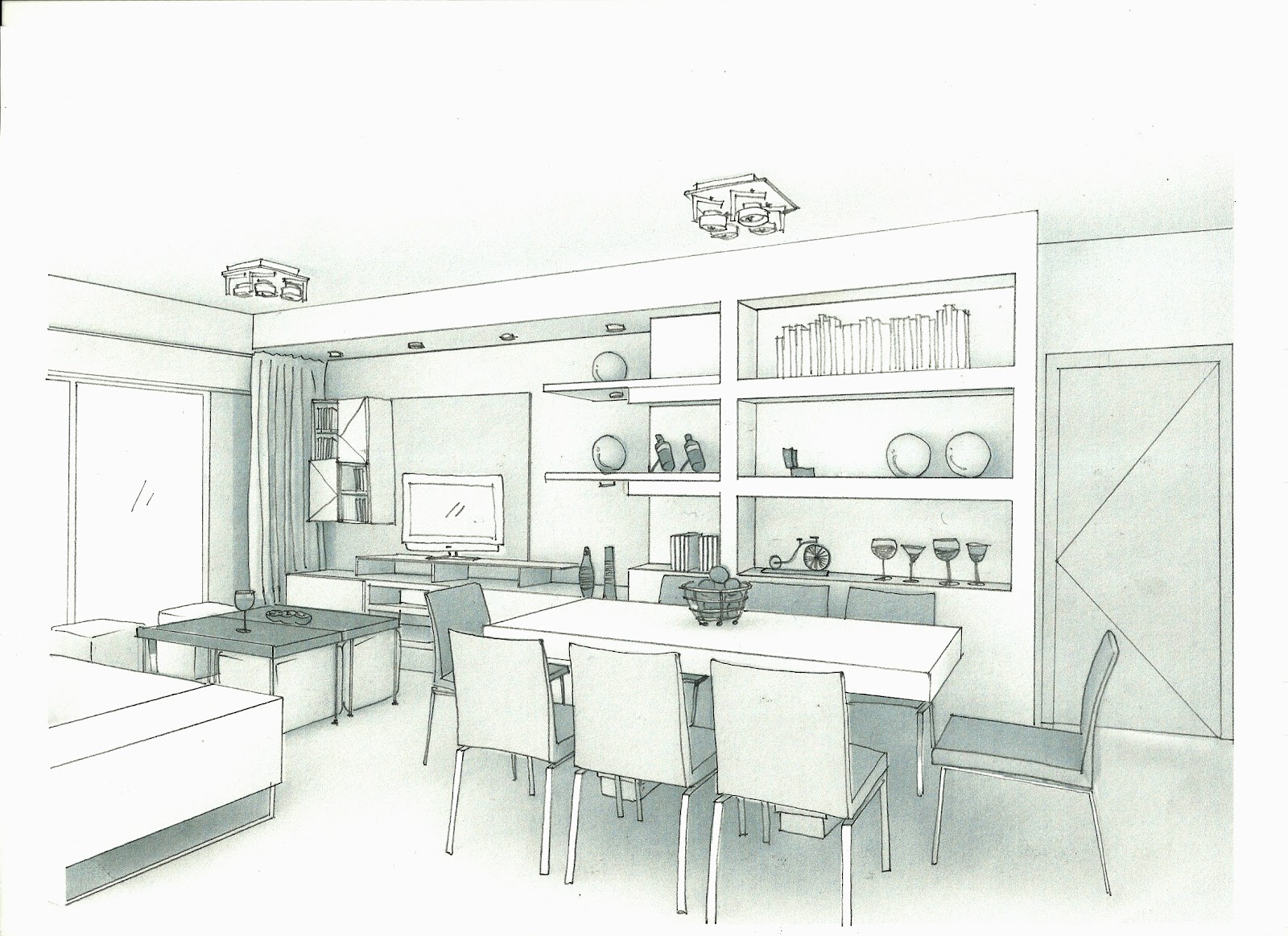 Grafica 3D: Croquis interior Living CA