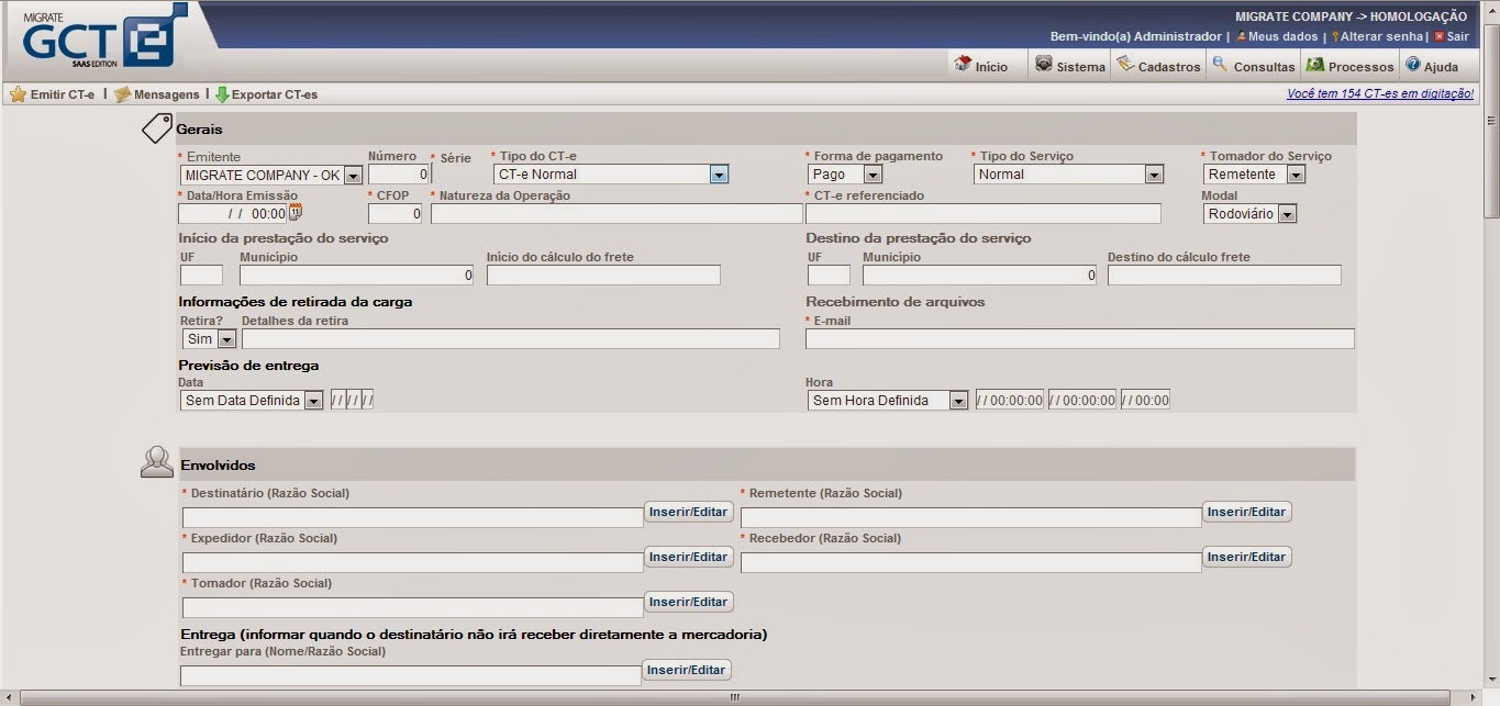 MIGRATE: Nova tela para digitação de CT-e vem aí!