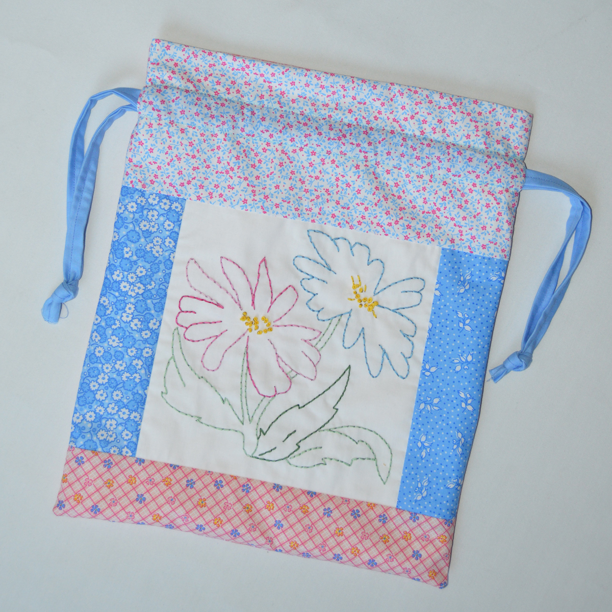 Inspired by Fabric: Summer of Sewing: Embroidered Drawstring Bag