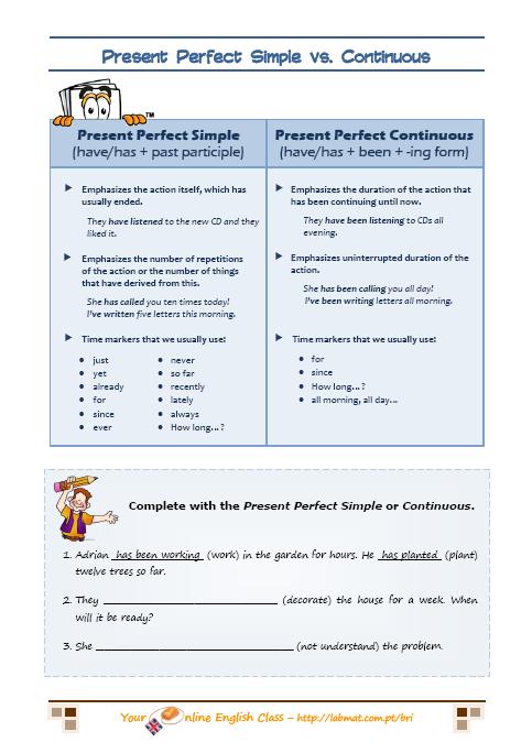 Present Perfect Simple And Present Perfect Continuous